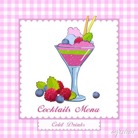 Coctails Menu Card Design Template Posters For The Wall • Posters Order Cloth Raspberry