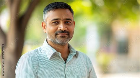 Professional Portrait Of Indian Man In Late Thirties Wearing Light Blue