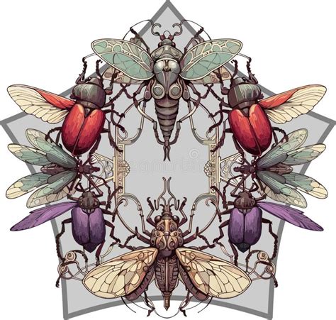 Art Nouveau Decorative Open Wing Bugs Stock Illustration Illustration