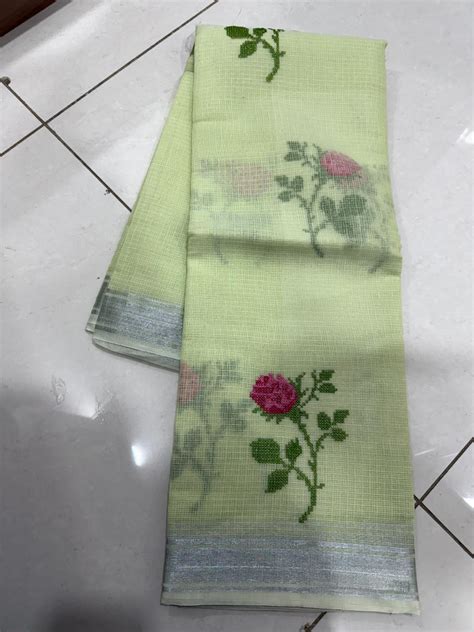Embroidered Kota Saree Pista Green Naari Story