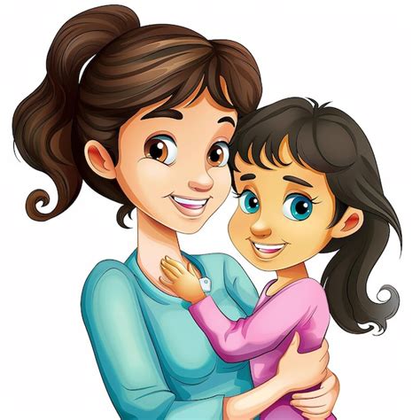 Mother And Daughter Cartoon Image Isolated On White Background
