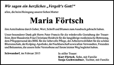 Traueranzeigen Von Maria Förtsch Mittelbayerische Trauer