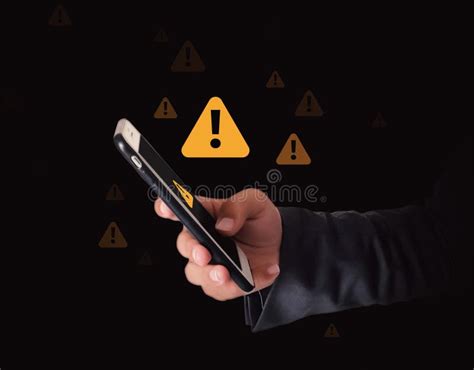 Hacking Attempt On The Smartphone Screen With Alert Signs In Yellow Floating Hacked Warning