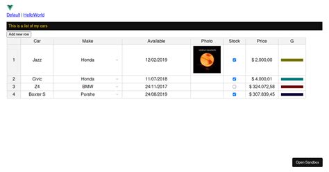 vue jexcel example forked codesandbox