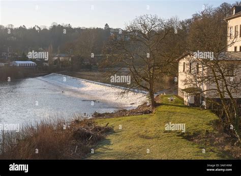 28 March 2025 Hesse Weilburg The Lahn Flows Over A Weir Near The Old