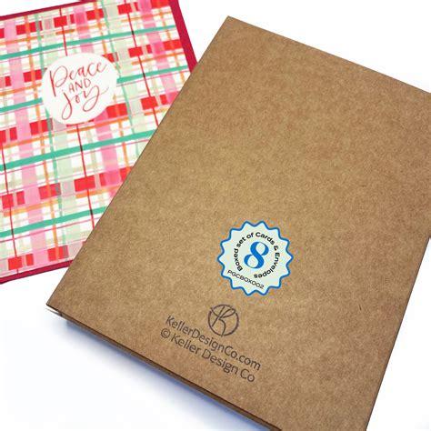 Boxed Set Of 8 Cards Peace And Joy Pink Green Plaid Greeting Cards