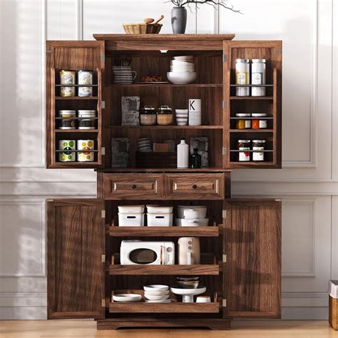 Montary 712 Brown Farmhouse Pantry Cabinet W Drawers 3 Pull Out