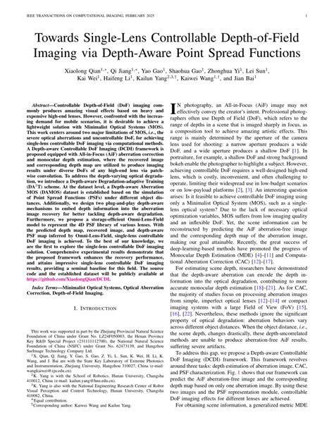 Pdf Towards Single Lens Controllable Depth Of Field Imaging Via Depth Aware Point Spread Functions