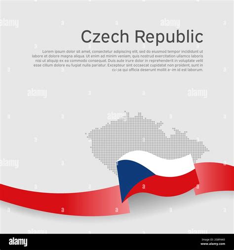 Czech Republic Flag Mosaic Map On White Background Wavy Ribbon With