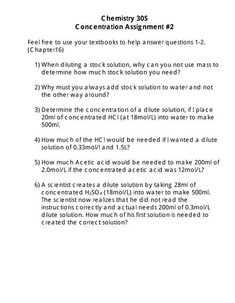 Chemistry 30s Concentration Assignment 2 Wc Miller Collegiate