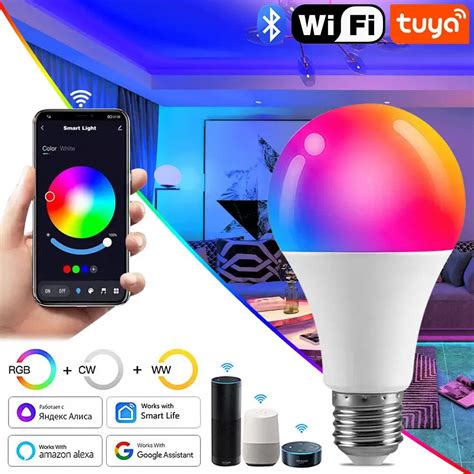 Tuya Wifi Bluetooth Smart Bulb E27 Rgbcw 85v 265v Dimmable Led Lights
