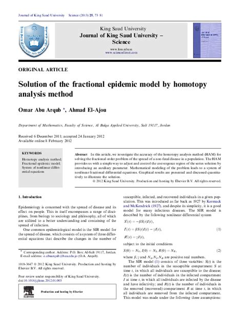 Pdf Solution Of The Fractional Epidemic Model By Homotopy Analysis Method