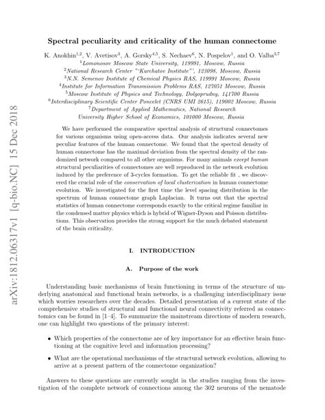 Pdf Spectral Peculiarity And Criticality Of The Human Connectome