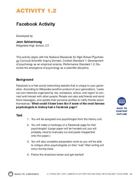 Facebook Activity Activity For 9th 12th Grade Lesson Planet