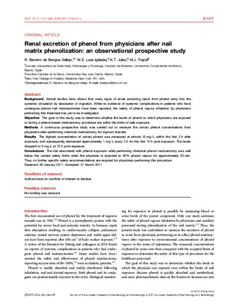 Pdf Renal Excretion Of Phenol From Physicians After Nail Matrix