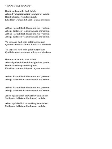 Lirik Sholawat Hanit Wa Hanini Pdf