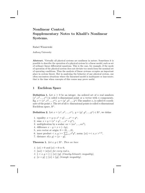 Nonlinear Control Supplementary Notes To Khalils Nonlinear Systems