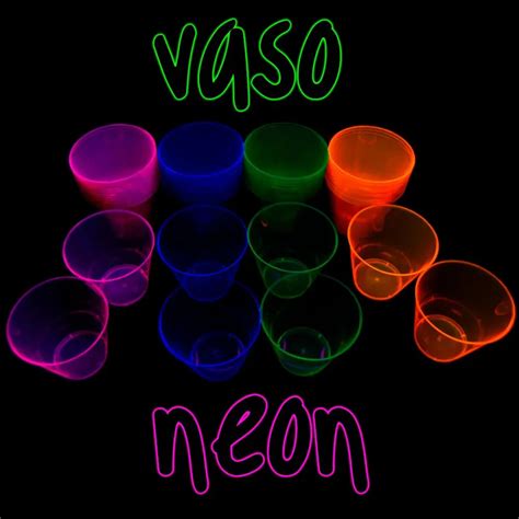 20 Vasos Neon Plastico Fiesta Luz Negra Black Uv Luminosos 4025 En