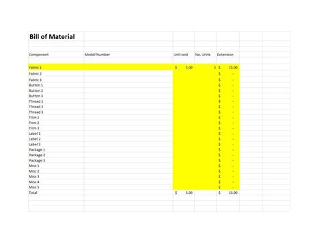 48 Free Bill Of Material Templates Excel And Word ᐅ Templatelab