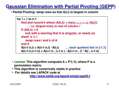 Ppt Cs 267 Dense Linear Algebra Parallel Gaussian Elimination