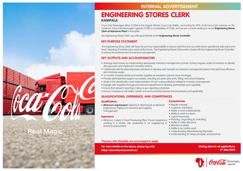 Ccbu Job Ad Engineering Stores Clerk 1 Manage Stock Losses By