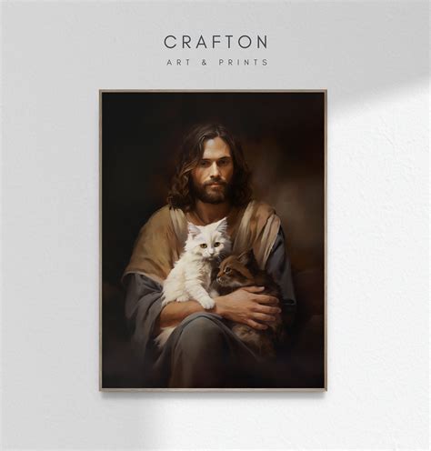 Jesus With Cats Christian Cat Art Print T For Cat Lover Owner People