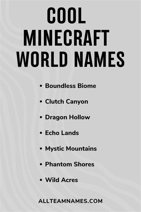 Cool Minecraft World Names List Minecraft Group Names Ideas