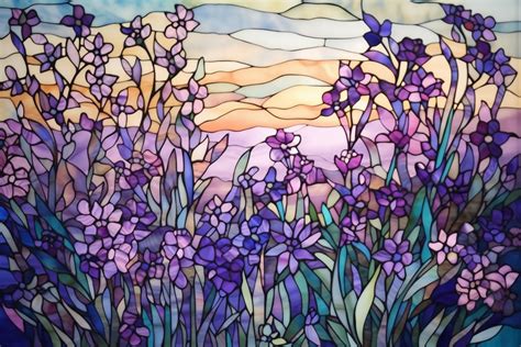 Field Of Lavender Stained Glass Official Diamond Painting Kit Diamond