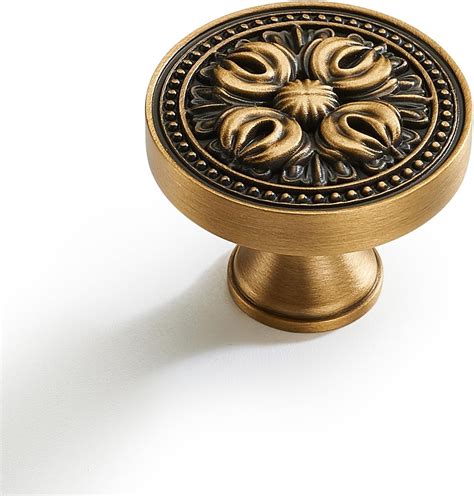Flirabbit 5 Pack Antique Brass Drawer Knobs Round Vintage Carved