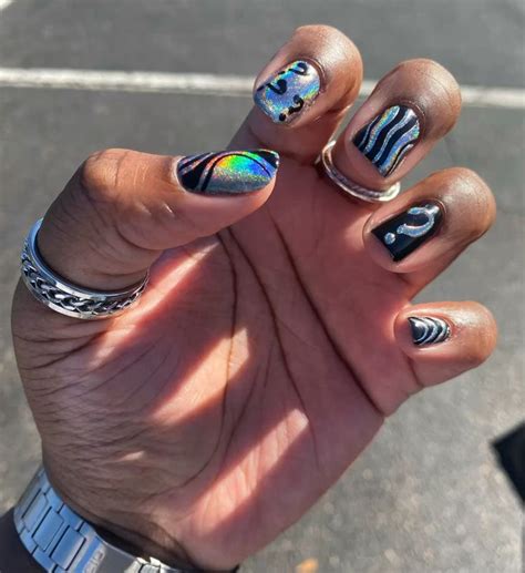 Masc Short Nail Design Iridescent In 2025 Short Nails Nail Art