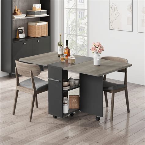 Space Saving Folding Dining Table With 2 Tier Storage Extendable Drop