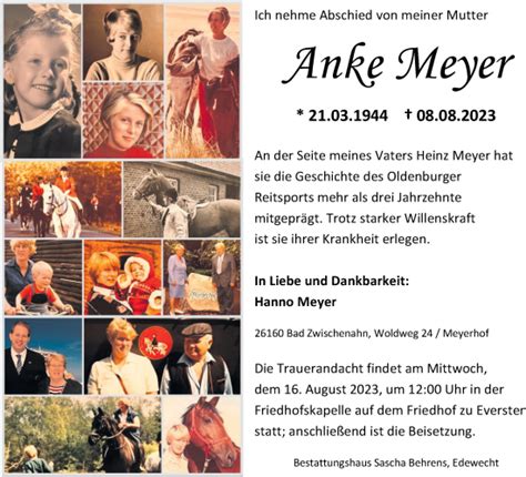 Traueranzeigen Von Anke Meyer Nordwest Trauer De