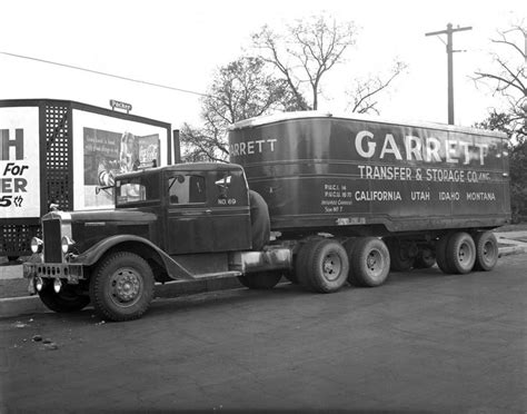Vintage Black And White Photo Of A Truck 1930s Semi Trucks Vintage Semi Truck On City Street