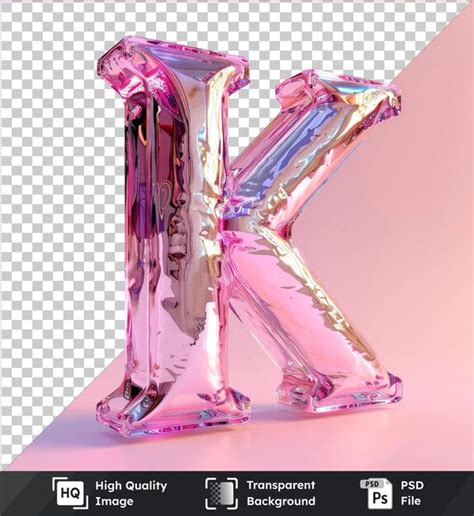 прозрачный фон металлического розового стекла буква K в форме вазы