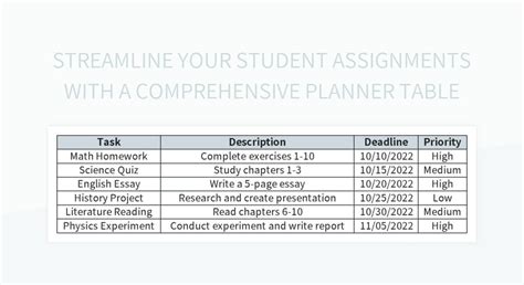 Streamline Your Student Assignments With A Comprehensive Planner Table
