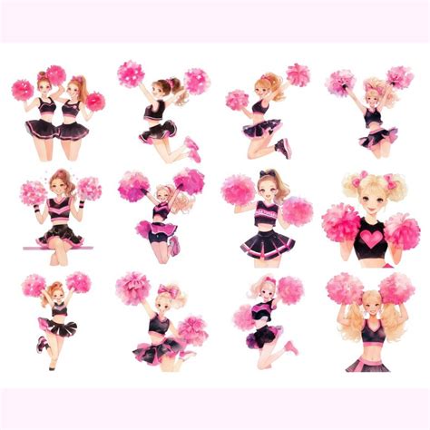Cheerleader Accessories Clipart Black Hot Pink Watercolor Pom Poms