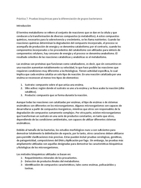 Práctica 7 Pruebas Bioquímicas Para La Diferenciación De Grupos