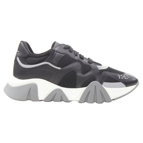 Versace Squalo Black Leather Mesh Chunky Sneakers D41 Eu45 Us12 For