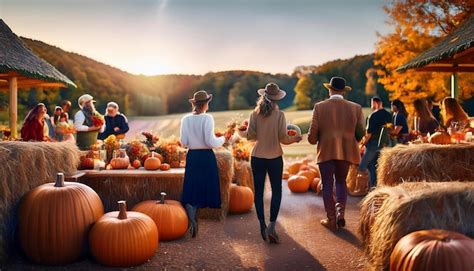 An Autumn Harvest Festival With People Gathering In A Countryside