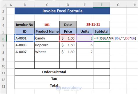 Invoice Excel Formula Exceldemy