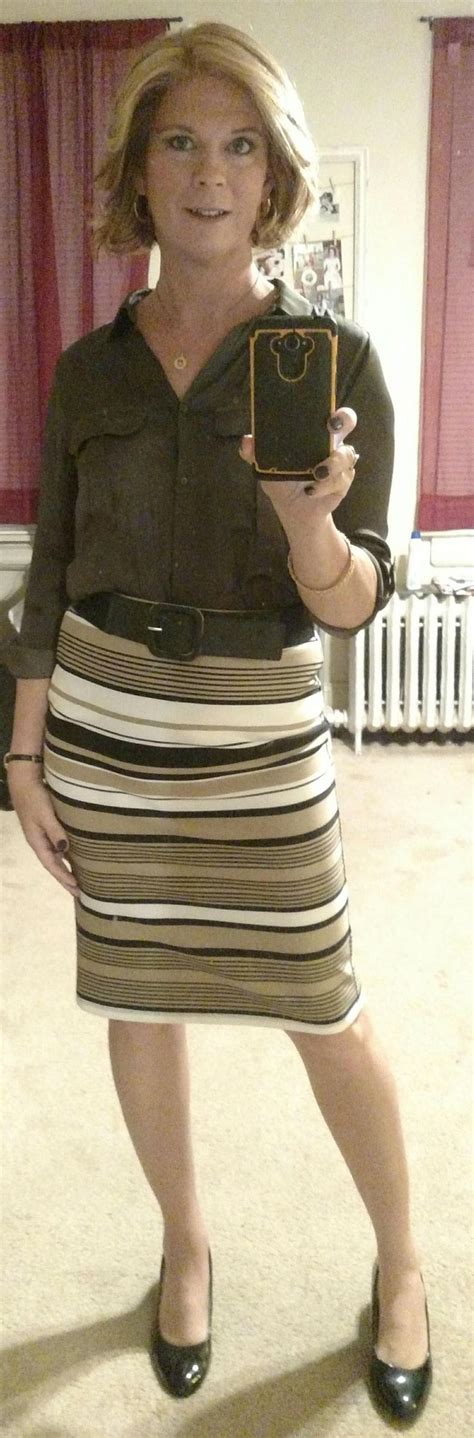 Brown Sateen And Stripe Pencil Skirt Striped Skirt Pencil Stripe