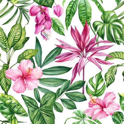 Exotic Floral Pattern Tropical Plant In Summer Print Watercolor
