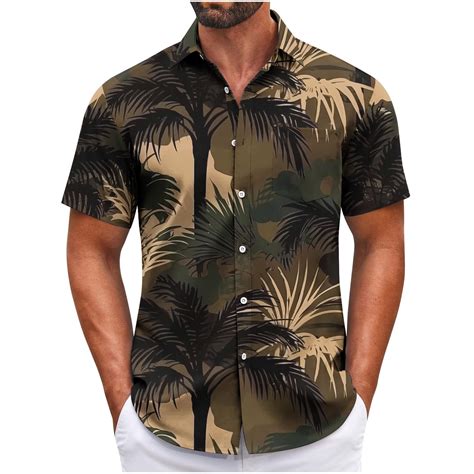Mens Hawaiian Shirt Stretch Short Sleeve Blouse Button Down 3d Graphic