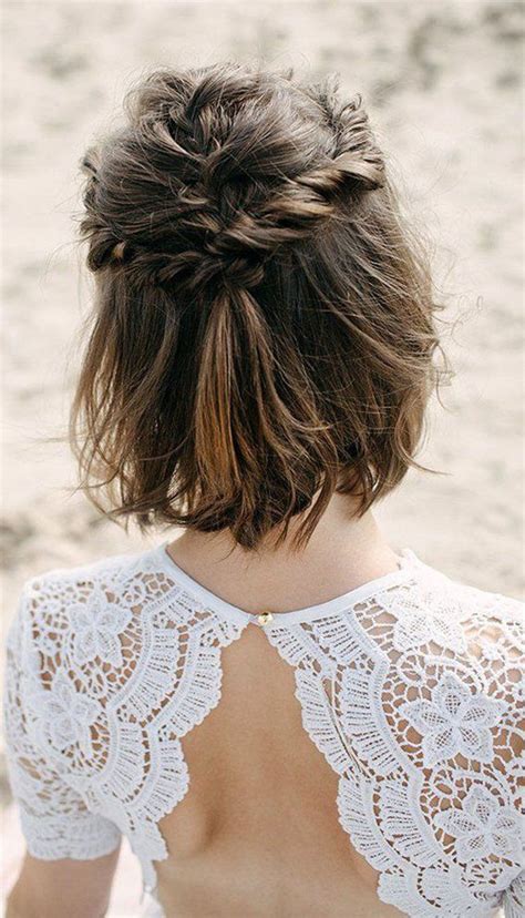 35 Cute And Easy Ways To Style Short Hair Braid Twisted Half Up Bob Hair