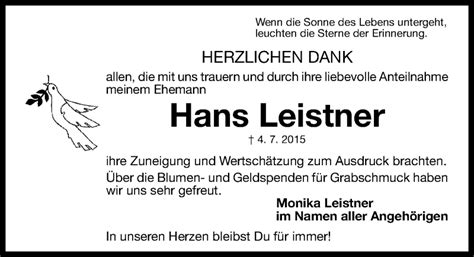 Traueranzeigen Von Hans Leistner Trauernnde