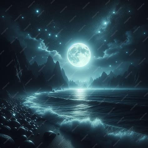 Premium Photo Peaceful Night Scene With Full Moon And Stars