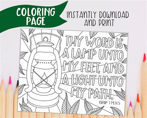 Psalm 119105 Coloring Page Christian Scripture Art Digital Download