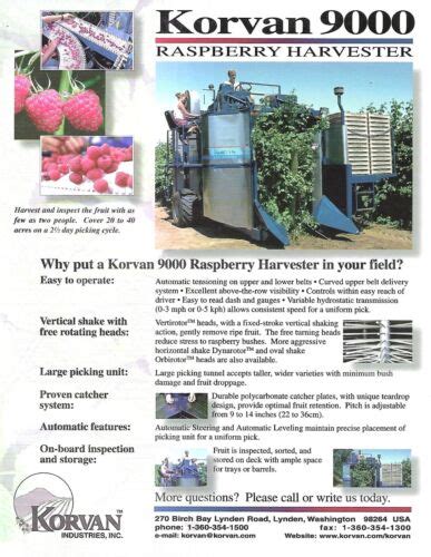 Farm Harvester Data Sheet Korvan 9000 Raspberry Berry