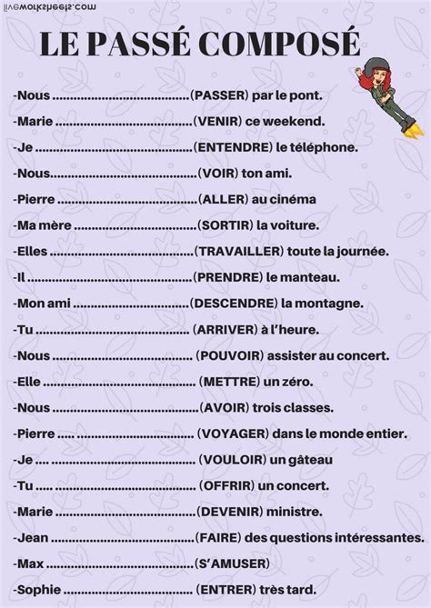 Hoja De Trabajo De Passe Compose Le Passé Composé Roue De Verbes