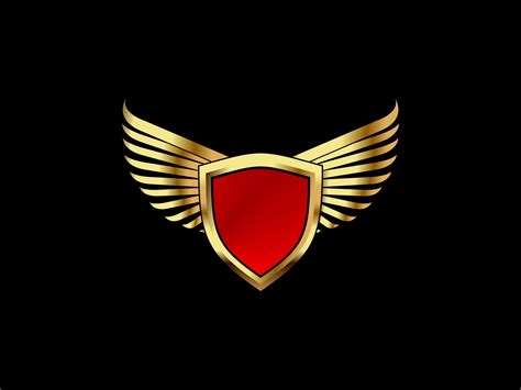 Shield With Wings Logo Shield With Wings And Gold Scroll Stock Vector
